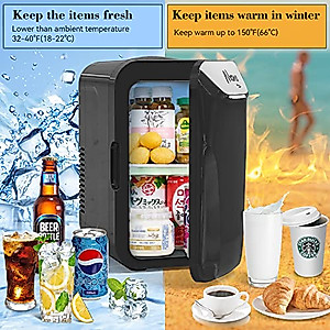 NXONE Mini Fridge,6 Liter/8 Can AC/DC Small Refrigerator,Portable Thermometric Cooler and Warmer Freezer Skincare fridge for Foods,Beverage,Medications, Home,Bedroom,Dorm,Office and Car Black