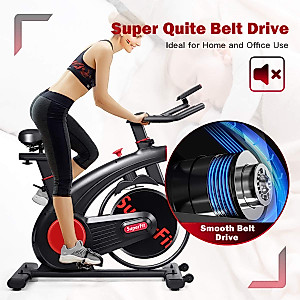 Goplus Indoor Cycling Bike, Silent Belt Drive Exercise Bike with Phone Holder, Adjustable Seat, LCD Monitor, Stationary Bicycle for Home Gym Workout