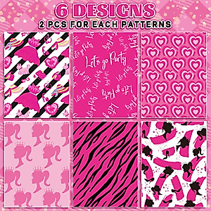 Whaline 12 Sheets Pink Girls Princess Wrapping Paper 19.7 x 27.6 Inch Hot Pink Girls Hearts Sweet Style Wrapping Paper Assorted Pink Girl Gift Wrap Paper for Birthday Baby Shower Wedding Party