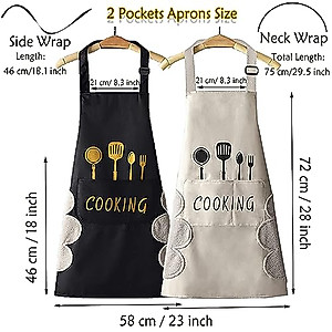 HXYCNNA [2+3 Pack] Kitchen Cooking Aprons, Aprons with Pockets, Aprons for Women, Mens Waterproof Aprons, Adjustable Aprons, Kitchen Apron with Hand Wipe(White/Black)