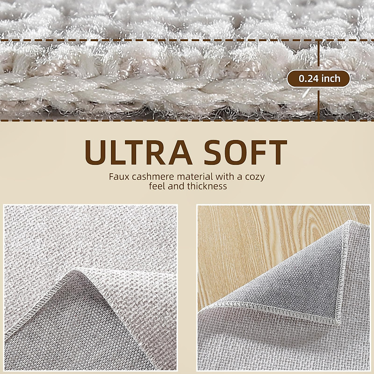 UMBFUN Area Rugs 5x7 for Bedroom Living Room Non-Slip, Washable Rug Chenille Weaving Ultra Soft for Kids and Dogs, Throw Rugs Carpet for Dining Room Decor, White Cream