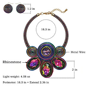 JHWZAIY Chunky African Statement Necklace For Women Tribal Fashion Costume Jewelry Earring Sets Unique Colorful Big Rhinestone Crystal Pendent Collar Choker Bib Handmade (01)