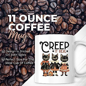 Ad Astra Graphics Creep It Real 11 Ounce Coffee Mug - Premium Quality Coffee Cup - Halloween Themed Black Cats Spooky - Imported and Printed In The USA - CFAAG0033