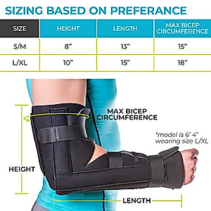 BraceAbility Elbow Immobilizer Brace | Removable Long Arm Cast and Soft Forearm Orthosis Splint for Broken Supracondylar, Distal Humerus, Proximal Ulna Fracture or Olecranon Bursitis (S/M)