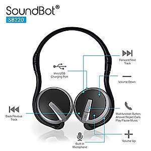 SoundBot SB221 HD Wireless Bluetooth Headset Sports-Active Headphone for 20Hrs Music Streaming & 25Hrs HandsFree Calling w/Sweat Resistant Ergonomic Secure-Fit Design & Voice Command Support