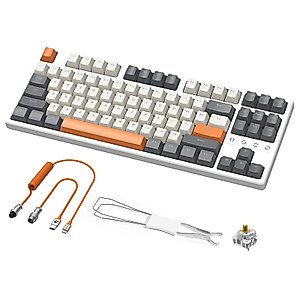 Wireless Gaming Keyboard and Wrist Rest Pad and Custom Coiled USB C Cable,Triple Mode TKL Hot Swappable Tactile Switches,LIGHTSYNC RGB,Mechanical Keyboard Palm Rest for PC PS5 PS4 Xbox Mac-3 in 1 Kit