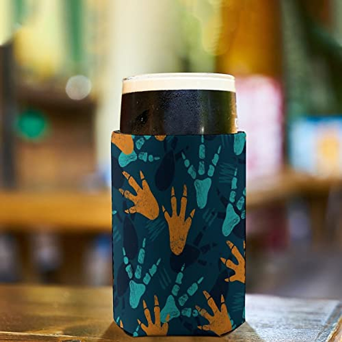 Can Cooler Sleeves Coozies for Cans And Bottles Insulators Dinosaur Footprint Tracks Print PVC Elastic Reusable