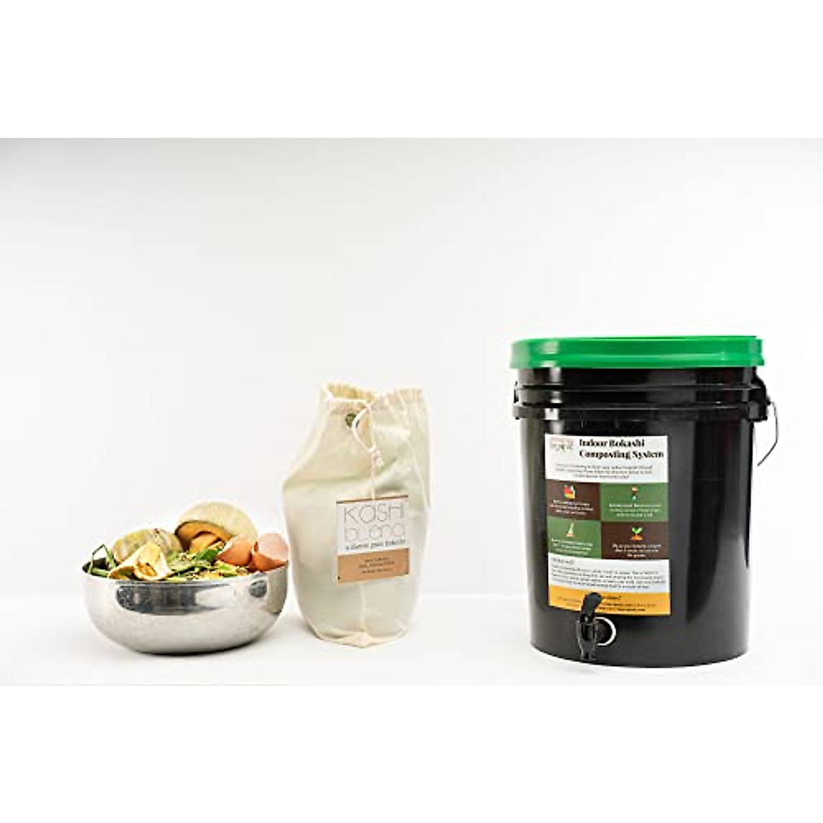 Indoor Bokashi Composting System - Kitchen Compost Buckets with A Spout - Air Tight Gamma Seal Lid - Practical Way to Collect All Your Organic Waste - 5lbs of Kashi Blend