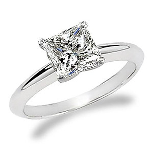 1 1/4 Carat Princess Cut Diamond Solitaire Engagement Ring 14K White Gold (I-J, SI2-I1 1.25 c.t.w) Very Good Cut