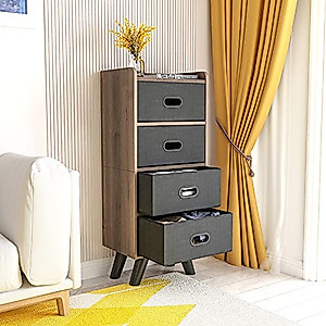 Lamerge 4 Drawers Organizer Cabinet , with Removable Fabric Drawers,Storage Tower ,Organizer Cabinet with Wood Frame,Ideal for Bedroom, Closet, Entryway, Hallway, Dark Brown and Grey, (SD4-01)