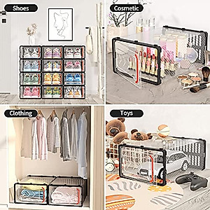 Gardace 12 Pack Shoe Organizer, Clear Plastic Stackable Shoe Organizer for Closet, with Red Door Handle, Universal Shoe Storage Boxes for Men and Women, Multifunctional Closet Organizers and Storage