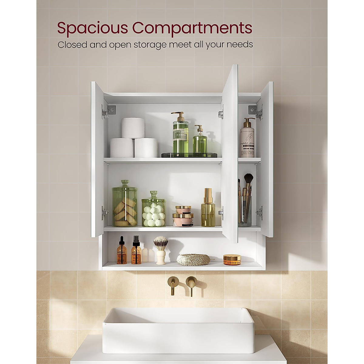 VASAGLE Medicine Cabinet Mirror, Bathroom Mirror with Storage, Bathroom Mirror Cabinet, Wall Mirror Cabinet, Open Compartment, Adjustable Shelves, 6.5 x 27.6 x 29.5 inches, Cloud White UBBK129W01