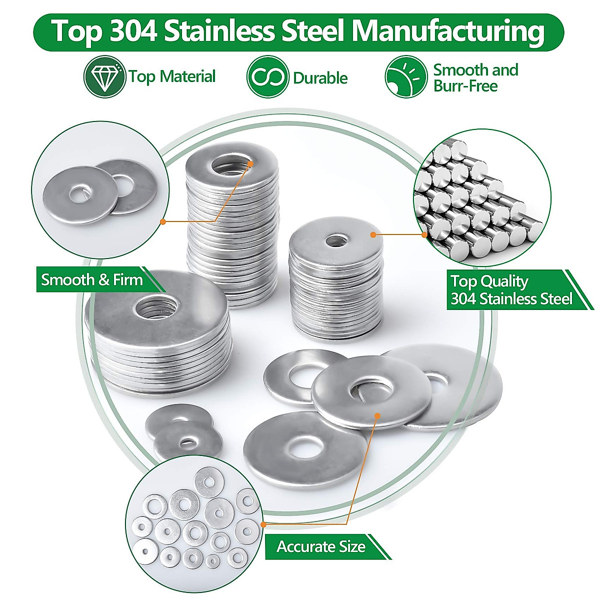 304 Stainless Steel Large Fender Washers Assortment Kit, 230 Pieces 15 Sizes – M3 M4 M5 M6 M8 M10 M12 Suitable for Furniture Installation, Ship Car Assembly, DIY Project, Electrical Connections