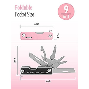 FantastiCAR 9 in 1 Multi-tool, EDC Folding Pocket Knife with Saw for Daily Needs, Outdoor Activities, Christmas Gifts (Pink)
