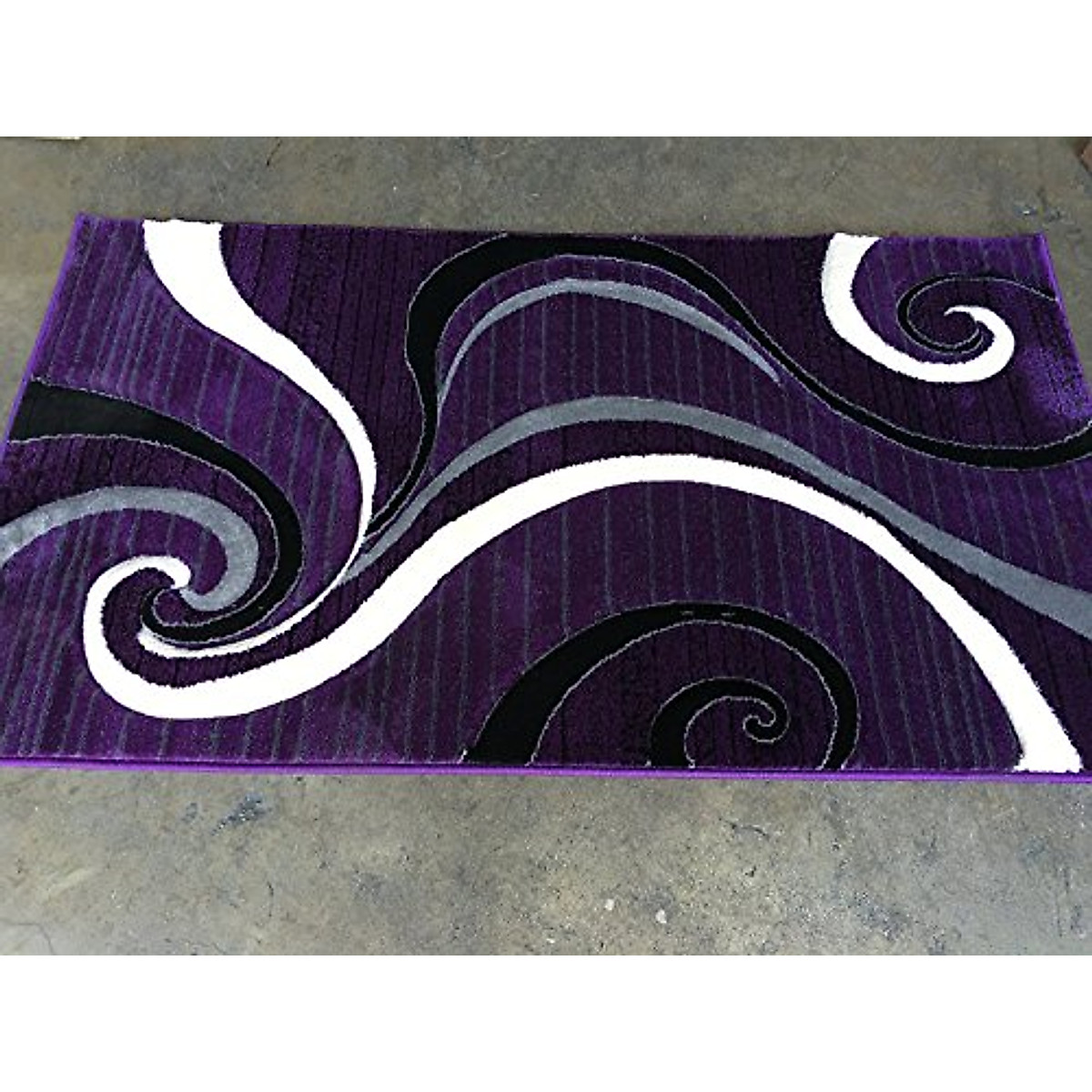 Modern Purple,Black & Grey Door Mat Contemporary Area Rug Swirl Contempo 344 (2 Feet X 3 Feet 4 inch)