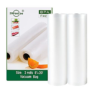 ZRFooCoo Vacuum Sealer Bags Rolls for Food, Commercial Grade, BPA Free Food Saver Bag 2 Rolls 8" x 20', Rolls for Sous Vide by Nutri-Lock