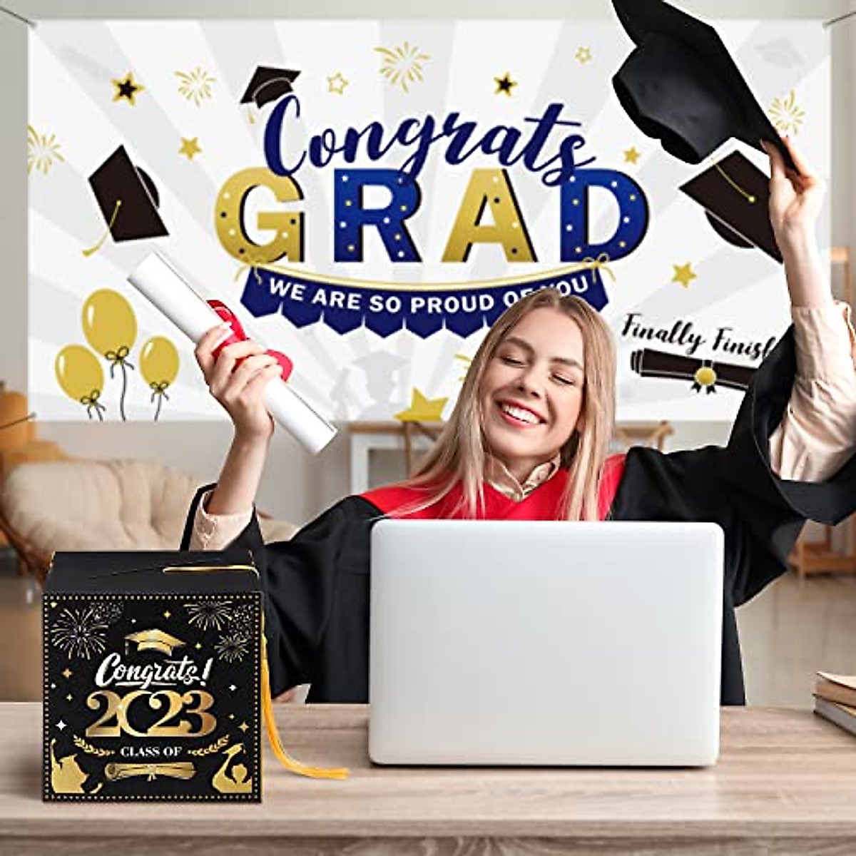 BESTOYARD 2023 Graduation Card Holder Box Congrats Grad Card Box Invitation Card Box Graduation Party Favors 2023 (2023-A)