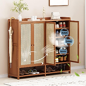 8-Tier Bamboo Shoe Cabinet with Doors, 36-40 Pairs Freestanding Shoe Rack for Closet, Shoe Storage Cabinet for Entryway, Shoes Rack Organizer for Hallway, Bedroom, Living Room