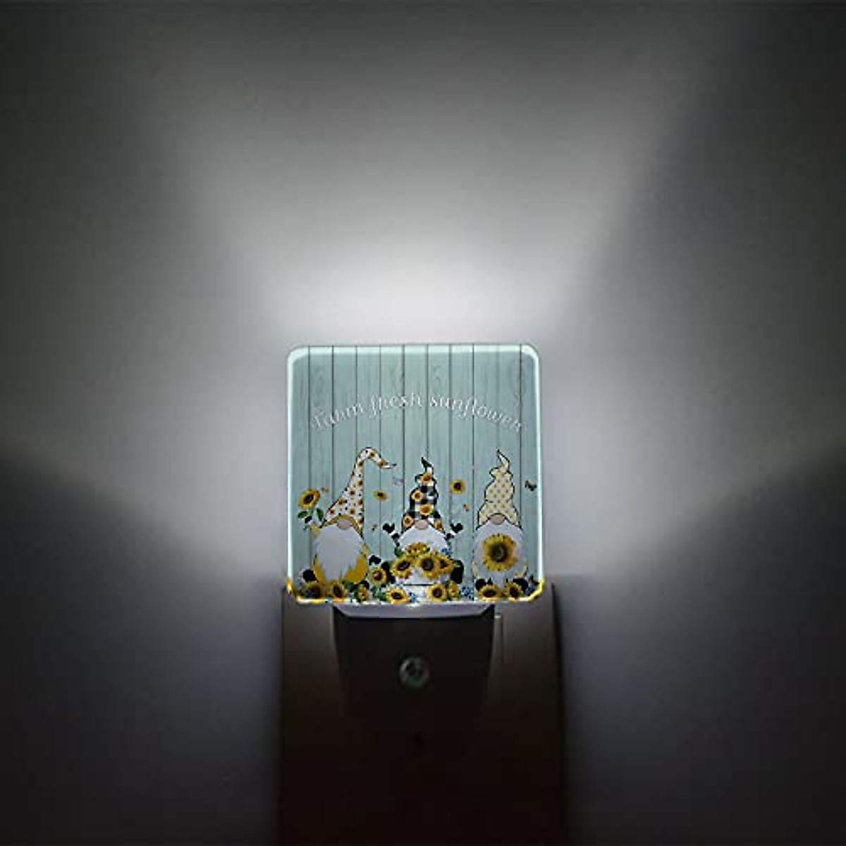 Big buy store Night Lights Auto Sensor Farm Sunflower Gnomes Plug-in LED Nightlights Dusk to Dawn for Living Room, Bedroom, Bathroom, Kitchen, Hallway, Stairways, Bee Butterfly Blue Wood Grain