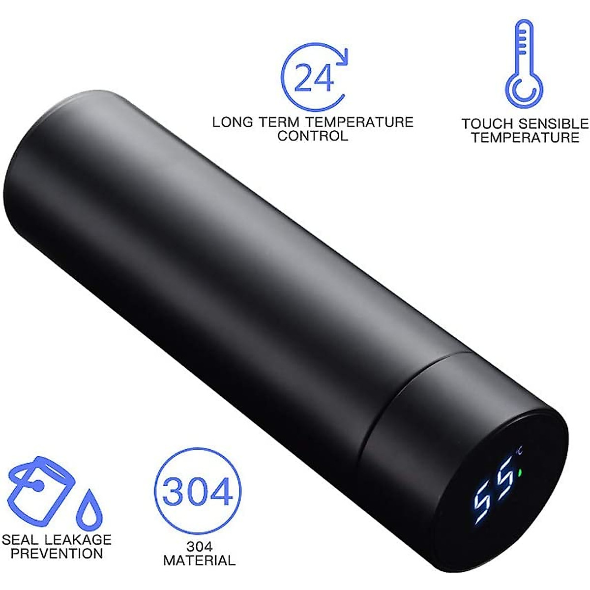 Water Bottle, Tea Infuser Thermoses, Travel Mug with Smart LCD Touch Screen, Keep Hot Or Cold, Car Portable Coffee Vacuum Cup, Anti-collision, Leak-proof, 18oz, Black, RXZER23