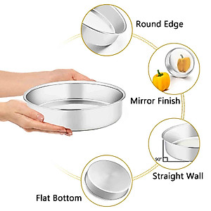 TeamFar Cake Pan, 4’’ - 6’’ - 8’’ - 9½’’ - 11’’, Stainless Steel Round Baking Tier Cake Pans Set, Healthy & Heavy Duty, Mirror Finish & Dishwasher Safe - Set of 5