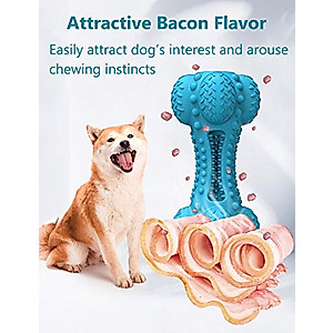 SCHITEC Squeaky Dog Chew Toy, Tough Durable Natural Rubber Bone with Toothbrush, Indestructible for Aggressive Chewers Large Medium Breed Teeth Cleaning