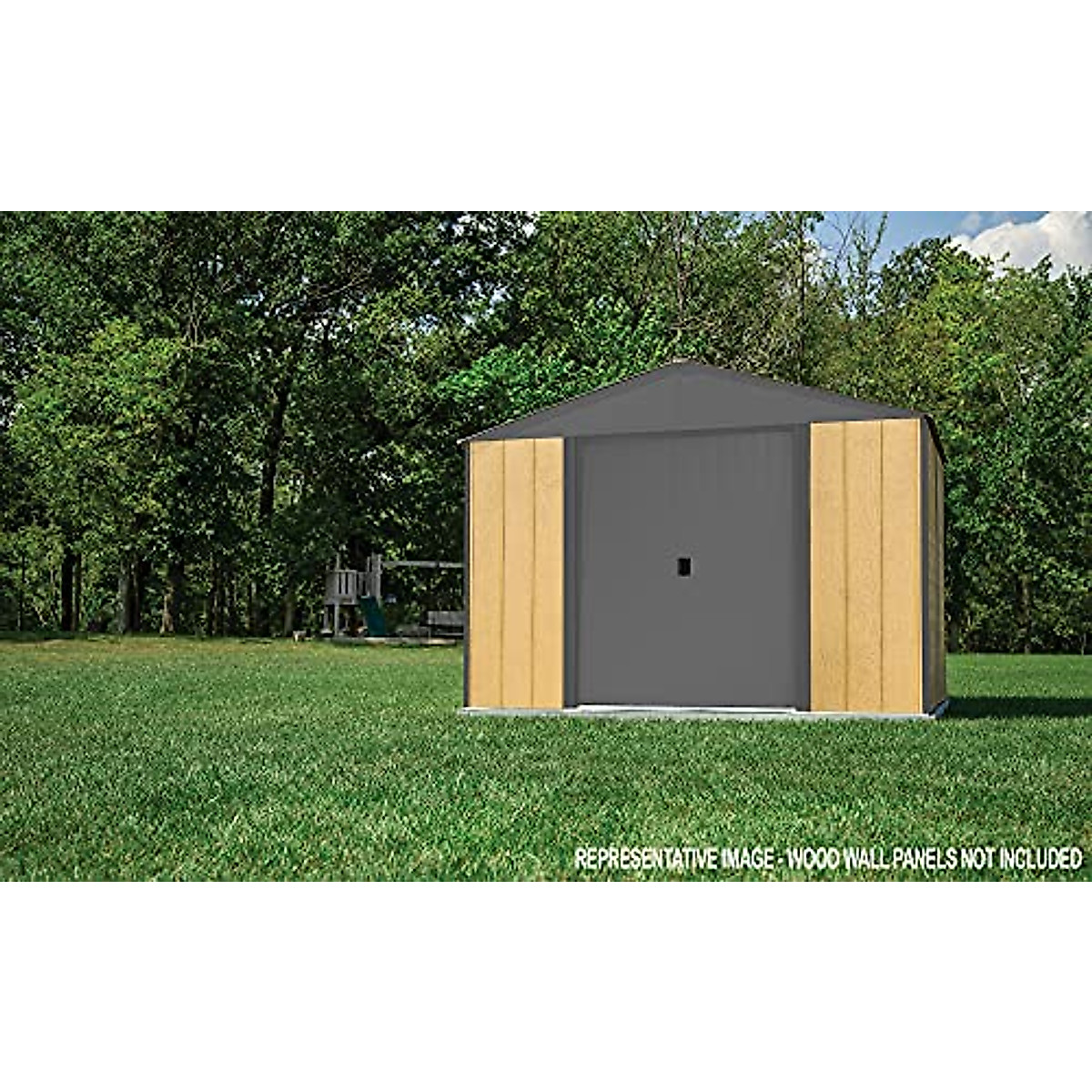 Arrow Shed 8' x 8' Ironwood Galvanized Steel and Wood Panel Hybrid Outdoor Shed Kit, Anthracite