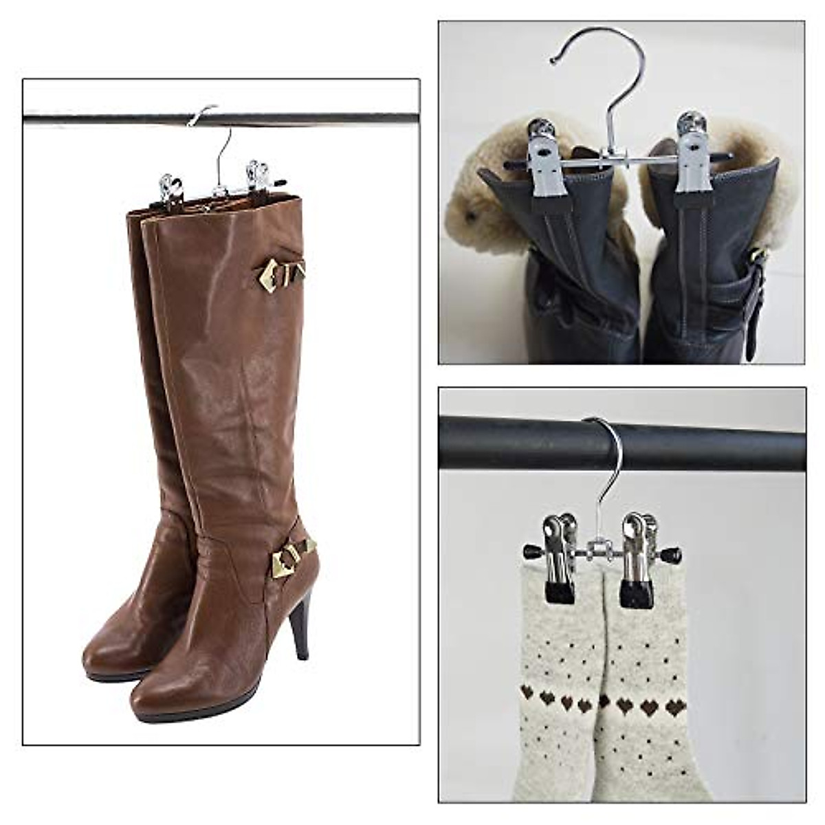 Yuyeran 10 Pcs/Set Space Saving Boots Hangers Double Adjustable Clips for Boots Socks Bags Hanging Organizer