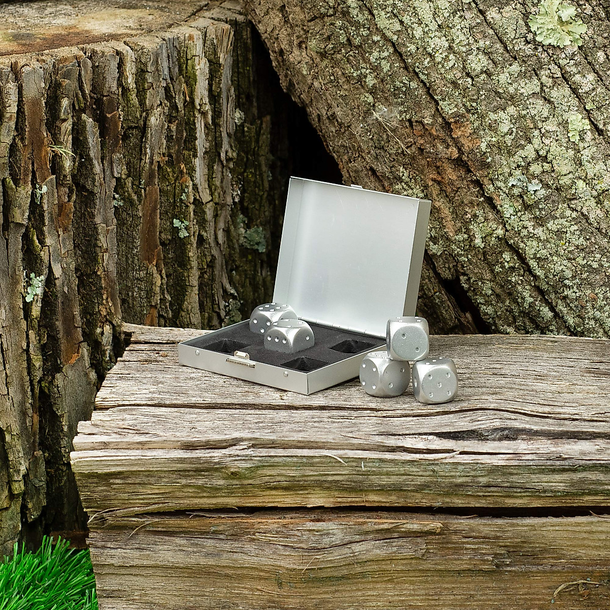 Divinity Boutique Brushed Silver Tone 3 x 2 Stainless Steel Metal Standard Dice Boxed Set of 5