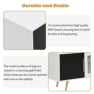 NOLLAM Mid Century Modern TV Stand, Two-Tone Media Entertainment Center for TVs up to 80", Home TV Console Table TV Cabinet with Removable Compartment, Metal Handles, TV Unit for Living Room, White