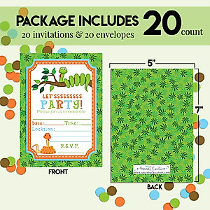 Snake Themed Birthday Party Invitations, 20 5x7 Fill In Cards with Twenty White Envelopes by AmandaCreation