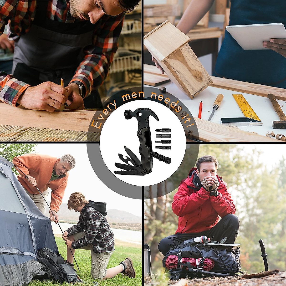 Multitool Hammer Camping Accessories, Multi Tools Cool Gadgets Stocking Stuffers Gifts for Men Dad Husband Grandpa Him Boyfriend Women Fathers Day Birthday Valentines Christmas