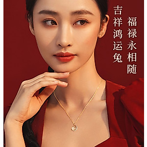 B&D mothers day gifts for Women Girls Bunny Necklace Cute Jade Bunny Rabbit On The Moon Pendant Rabbit Necklace Easter Gifts for Women Girls Necklace for Women Teen Girls S925 Sterling Silver Hypoallergenic Dainty Tiny Crescent Choker 18" Chain Collar Del