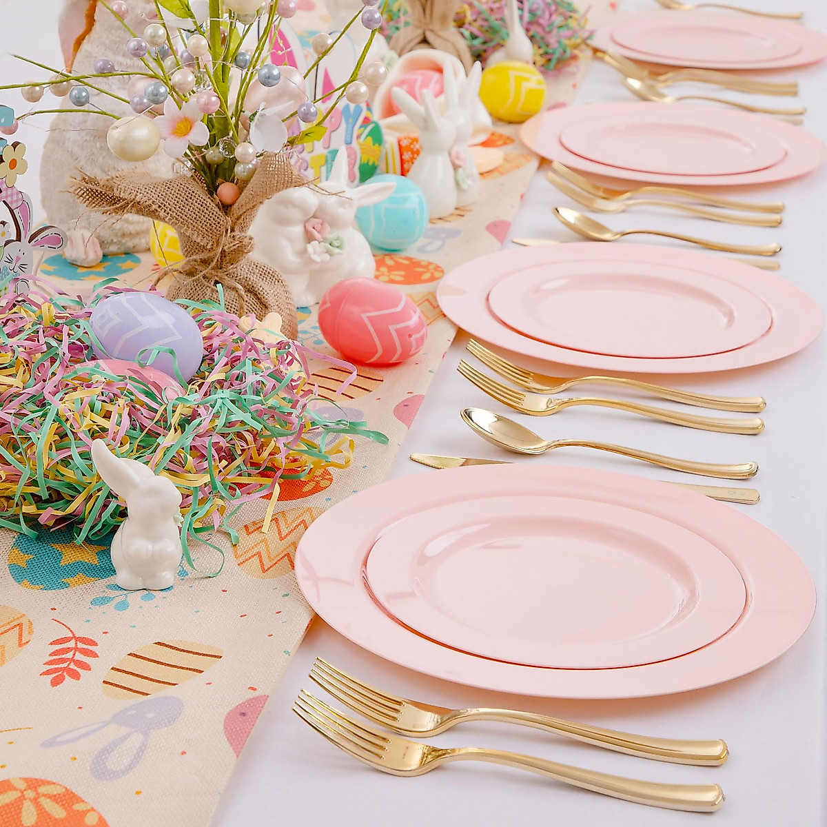 FLOWERCAT 60PCS Pink Plastic Plates - Heavy Duty Pink Plates Disposable for Party/Mother's Day/Wedding/Easter - Include 30PCS 10.25inch Pink Dinner Plates and 30PCS 7.5inch Pink Dessert/Salad Plates