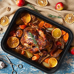 P&P CHEF 12.7 Inch Lasagna Pan, Nonstick Rectangular Baking Cake Pan for Brownie Lasagna, Deep Roasting Pan for Oven Use, Stainless Steel Core & 3.2 Inch Deep Side, Healthy & Sturdy, Black