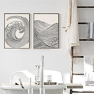 PAINURA Japanese Wave Poster Abstract Wall Art Minimalist Print Abstract Ocean Art Black and White Canvas Art for Bedroom Decor Japanese Wall Art Line Art Wall Decor (16x24Inchx2 Unframed)
