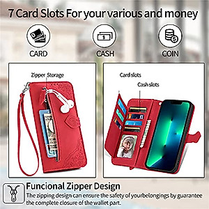 AZIMJOOD for Oppo Reno 6 Pro+ 5G Wallet Case with Hand Rope 7 Card Slots Flip Phone Cover [Skin Feel][Zipper Bag] - Purple