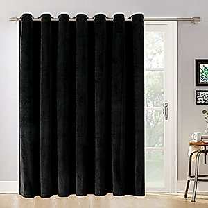 Victree Room Divider Curtain for Bedroom, Wide Velvet Curtains for Sliding Glass Door, Grommet Screens Sound Proof Privacy Curtain Panel for Living Room, 1 Panel, 9ft Wide x 7ft Tall, Black