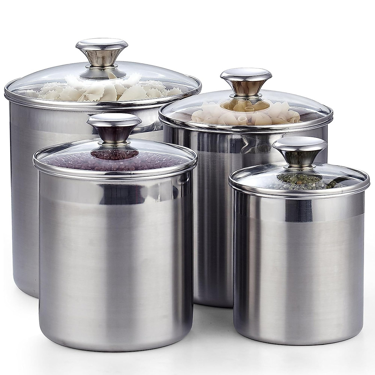 Cooks Standard Stainless Steel airtight Glass lid 4-Piece Food Jar Storage Canister Set for Tea Cofee Sugar Flour Baking Pantry Kitchen Counter