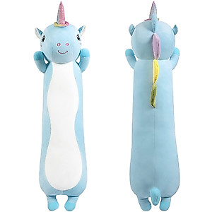 Unicorn Plush Pillow: Soft 27.5" Large Hugging Stuffed Animal Toy for Kids, Girls - Blue (Baby Shower, Birthday, Valentine)