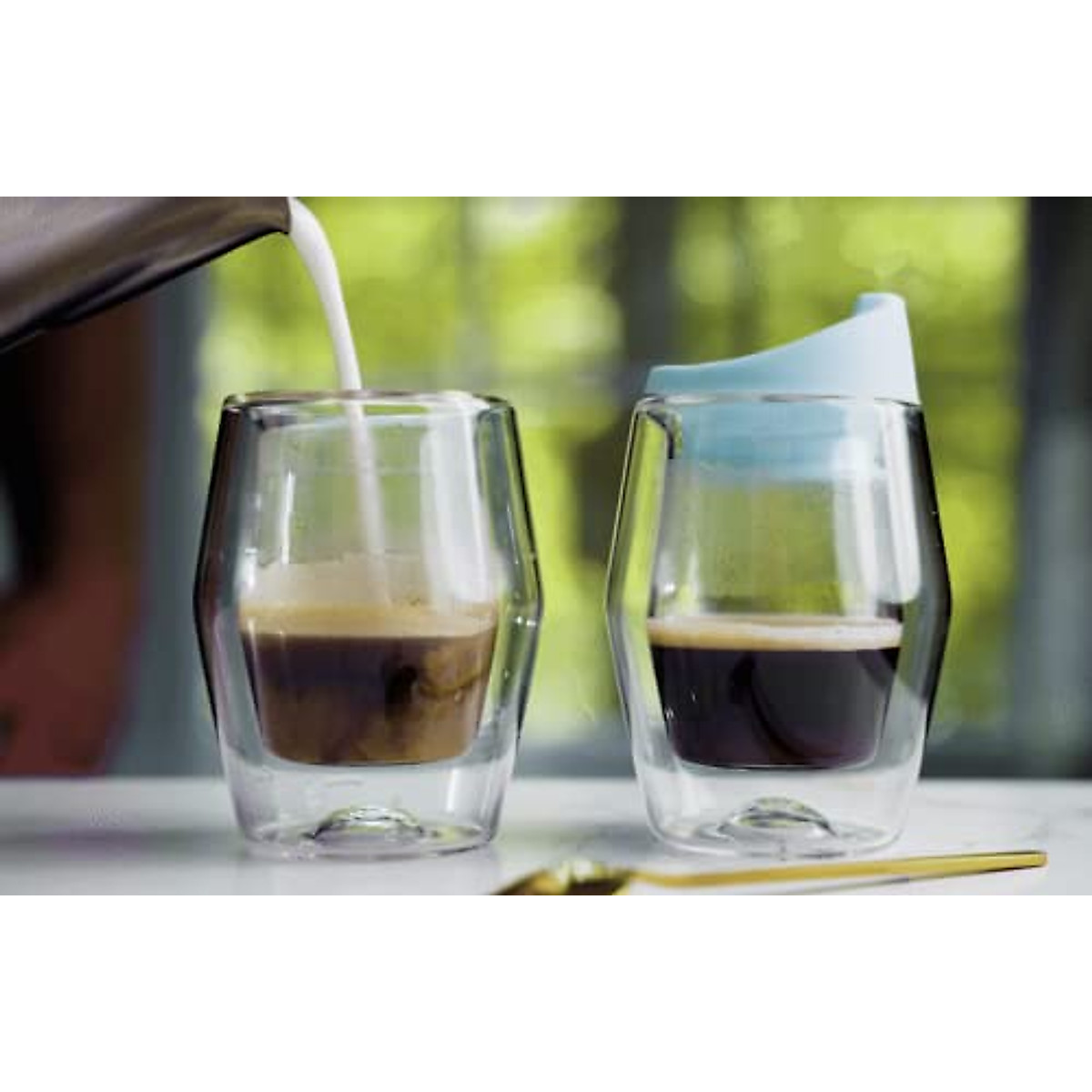 SPROGO, To-Go Espresso Cup (Almost Black) Espresso Travel Mug, 4 oz Tumbler, Double Glass Wall, Small Cortado Glasses Size, Travel mug with Lid, Reusable, Fits Cupholders