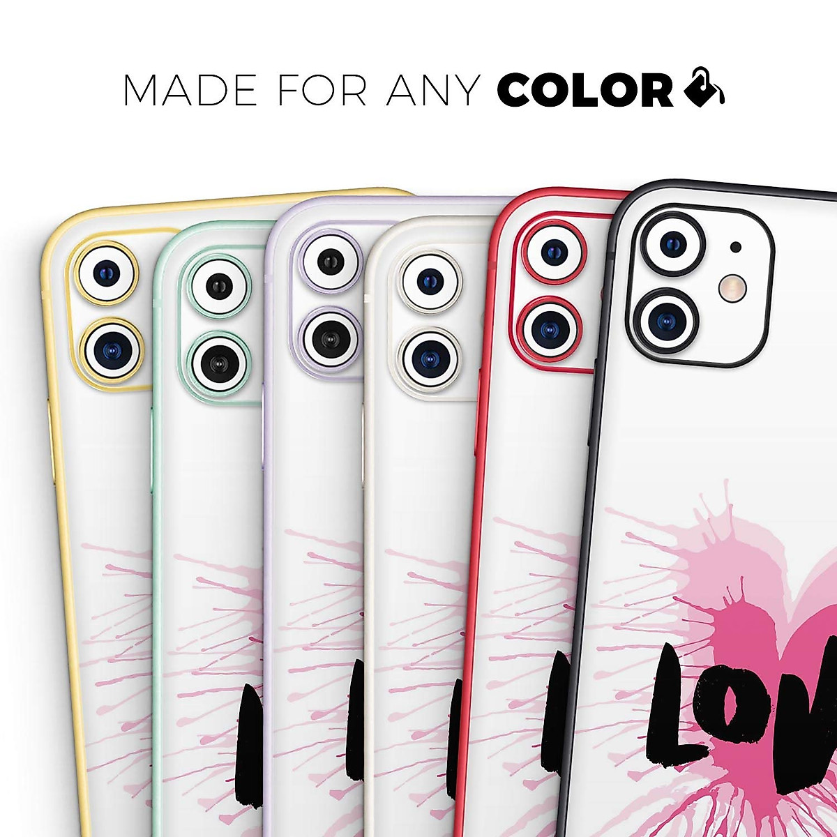 Design Skinz Splattered Pink Love - DesignSkinz Protective Vinyl Decal Wrap Skin Cover Compatible with The Apple iPhone 12 Pro (Full-Body, Screen Trim & Back Glass Skin)