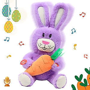 Hopearl Talking Singing Bunny Repeats What You Say Rabbit Musical Shaking Head Electric Interactive Animated Toy Speaking Plush Buddy Gifts for Toddlers, Purple, 15''