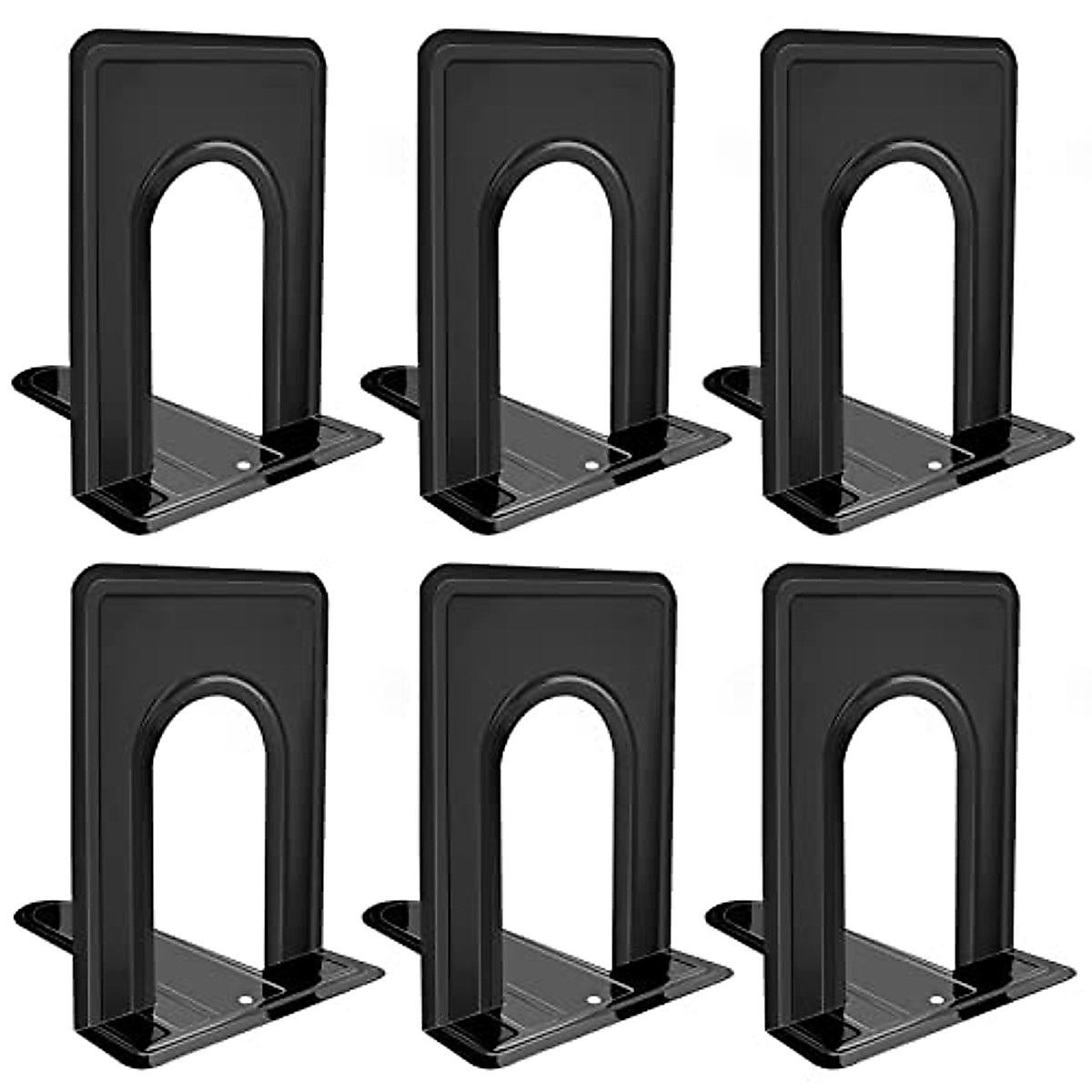 Umikk Bookends, Black Metal Nonskid Bookend Supports for Shelves Heavy Duty Books End, Office Book Stopper, 6 x 5 x 6 Inches, 6 Pieces (3 Pairs) (Black)