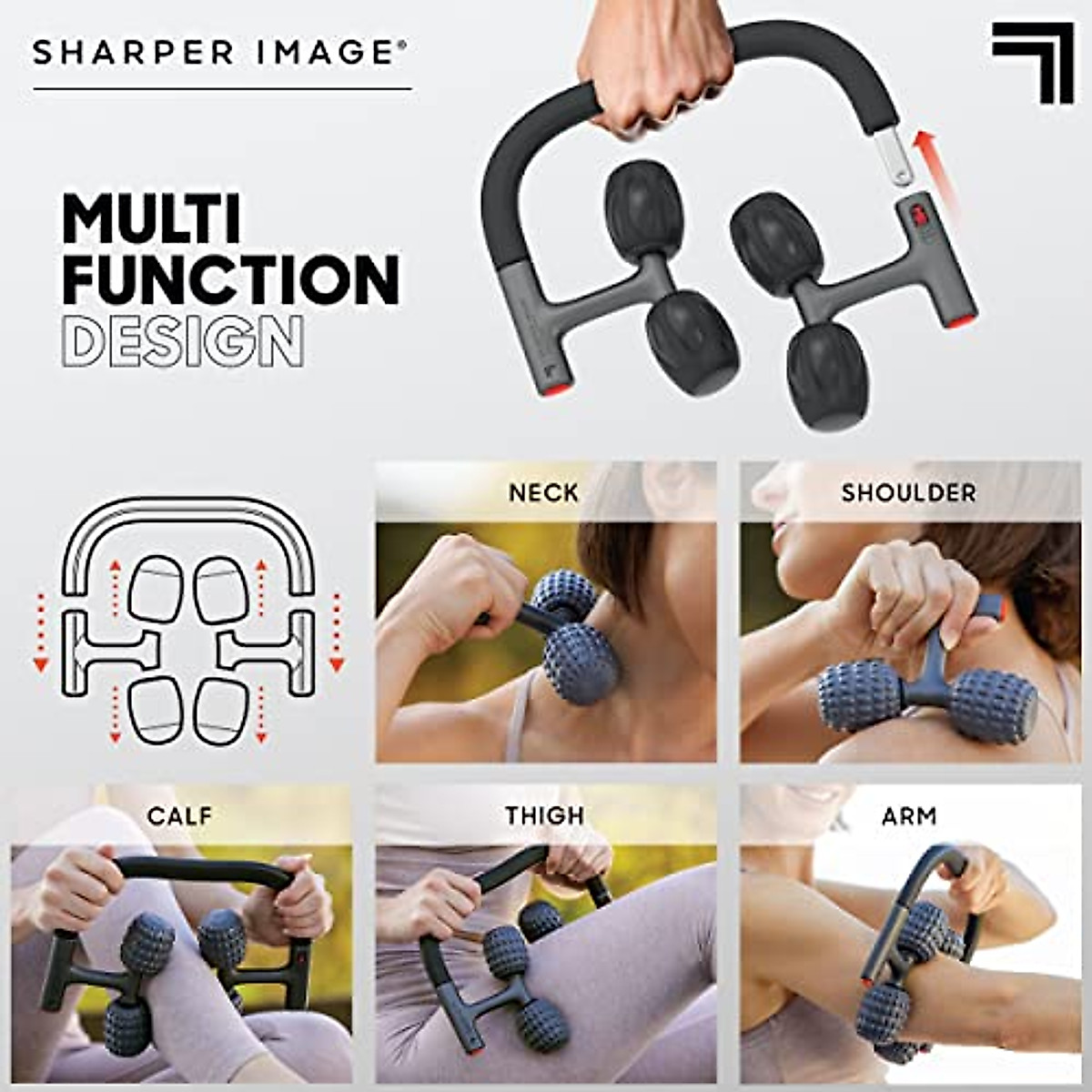Sharper Image Flex Roller, Modular Massager with 8 Attachments, Compact Design, Silicone and Foam Rollers for Deep Tissue Massage, Workout Recovery, and Pain Relief