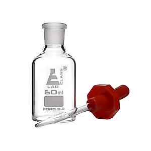 Dropping Bottle, 60ml (2oz) - Borosilicate 3.3 Glass - Eye Dropper Pipette and Dust Proof Rubber Bulb - Octagonal, Non-Screw Top - Eisco Labs
