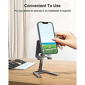 MOYONTE Foldable Cell Phone Stand, Mobile Phone Holder for Desk, Adjustable Desktop Phone Holder, Compatible with iPhone 14 13 Pro Max Mini 12 11 and More 4-10'' Smart Phones/Tablets (Silver)