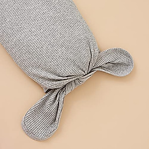 Twopumpkin Baby Girl Boy Coming Home Knotted Gown Unisex Newborn Infant Sleep Onesie Outfit Cute Baby Winter Pajamas (E Ruffle Ribbed Gray, 0-3 Months)