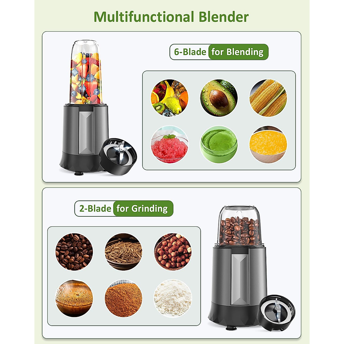 Smoothie Blender, 1300 W Upgraded Compact Personal Blender for Shakes and Smoothies, Juice, Frozen Drinks, Sauces & More, Smoothies Maker with 2 * 32 Oz To-Go Cups, 2*Spout-Lids