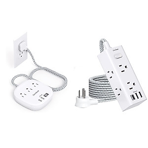 Flat Plug Power Strip, 5ft Ultra Flat Extension Cord,Desktop Charging Station, Power Strip for Travel, Dorm Room Essentials